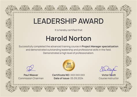 Professional Award Certificates Examples