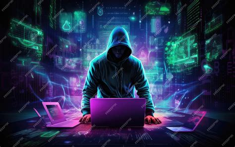 Premium Ai Image A Hacker Types A Digital Code On A Laptop Keyboard