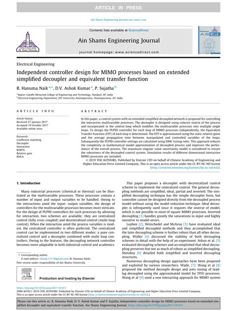 Pdf Independent Controller Design For Mimo Processes Based On Extended Simplified Decoupler
