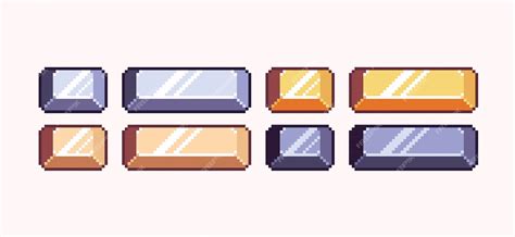 Premium Vector Golden Silver And Bronze Buttons Pixel Art Set Metal Interface Bar Collection