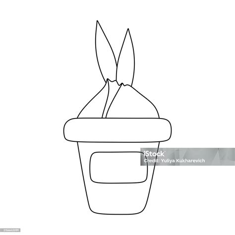 흑인과 백인 벡터 일러스트 와 꽃 구근 와 잎 와 냄비 식물의 꽃 씨앗 정원이나 집에 대한 Bulbil의 선 아이콘입니다 색칠 공부 책 스티커를 위해 흰색 배경에 고립 된