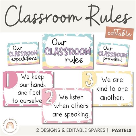 Classroom Rules Posters For Classroom Management Daisy Gingham Pastel Decor Editable Etsy
