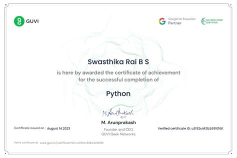 Swasthika Rai On Linkedin Here Is My First Certificate In Python