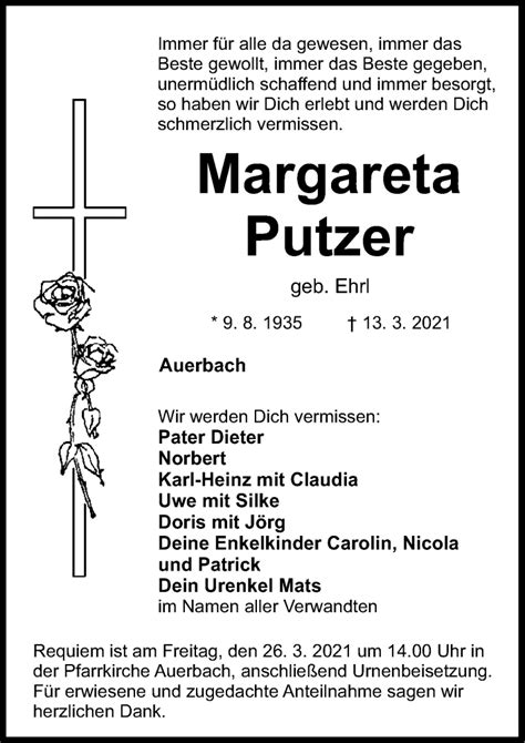 Traueranzeigen Von Margareta Putzer Trauer Nn De