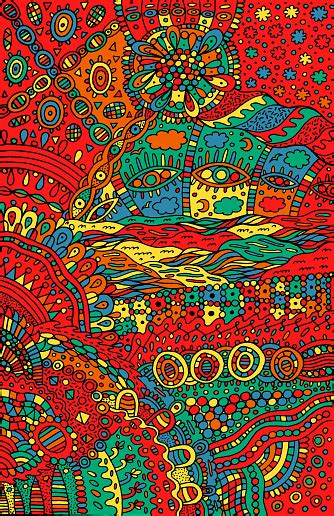 환각 초현실적인 환상적인 추상 낙서 패턴입니다 부족 한 만화 작품입니다 벡터 일러스트입니다 0명에 대한 스톡 벡터 아트 및 기타