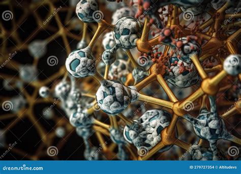 Complex Molecular Structure With Intricate Details And Patterns Visible In Close Up View Stock
