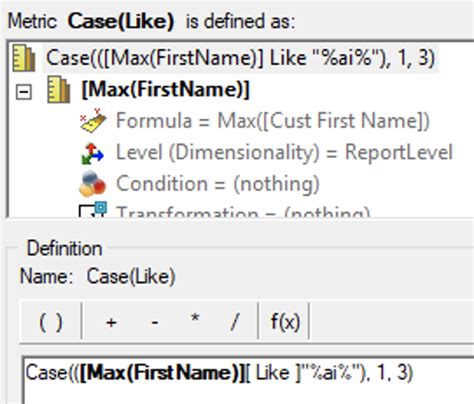 Report With Metric Using A Case Function And A Like Operator Fail After