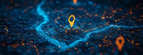 A Digital Map Featuring Illuminated Location Markers Indicating Gps And Navigation Technology