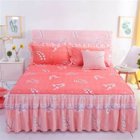 Bedroom Flower Floral Skirt Pillowcases Dust Ruffle Bedspread Bed Cover