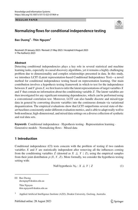 Pdf Normalizing Flows For Conditional Independence Testing