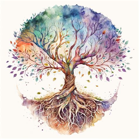 Watercolor Style Tree Of Life Mythological Sacred Tree Spiritual Life