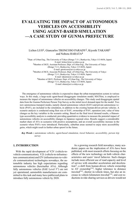 Pdf Evaluating The Impact Of Autonomous Vehicles On Accessibility Using Agent Based Simulation