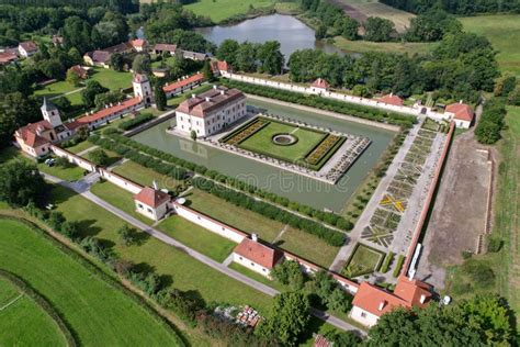 Aerial View Of Hluboka Castle In The State Chateau Of Hlubok Czech In The Countryside Stock