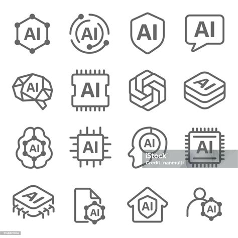 Ai 아이콘 일러스트 벡터 세트입니다 로봇 마이크로칩 뇌 인공 뇌 Chatgpt 파일 등과 같은 아이콘이 포함되어 있습니다 편집