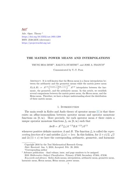 PDF The Matrix Power Means And Interpolations