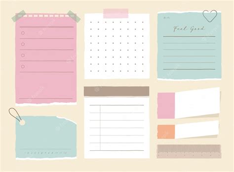 Premium Vector Memo Template A Collection Of Striped Notes Blank Notebooks And Torn Notes