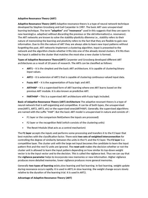 Adaptive Resonance Theory Pdf Applied Mathematics Algorithms