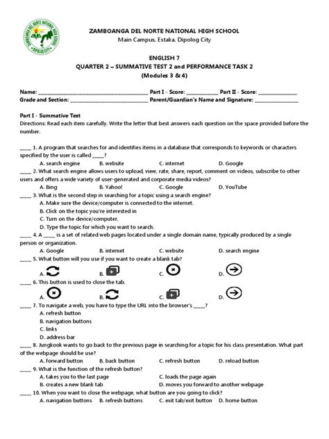 Quarter 2 Summative Test 2 And Performance Task 2 Pdf Websites Internet