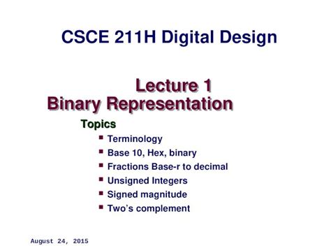 PPT Lecture 1 Binary Representation Topics Terminology Base 10 Hex Binary Fractions Base R