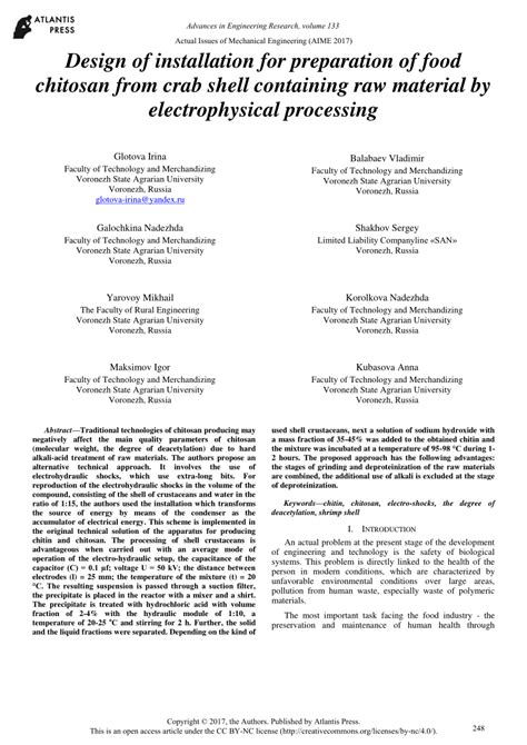 Pdf Design Of Installation For Preparation Of Food Chitosan From Crab Shell Containing Raw