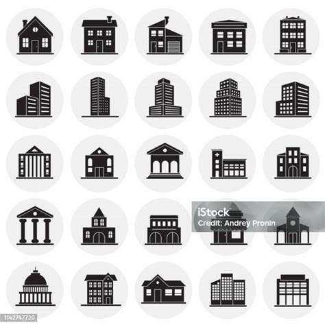 건물 아이콘 그래픽 및 웹 디자인에 대 한 Cirlces 배경에 설정 합니다 간단한 벡터 기호입니다 웹 사이트 버튼 또는 모바일