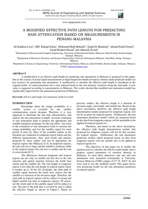 Pdf A Modified Effective Path Length For Predicting Rain Attenuation Based On Measurements In