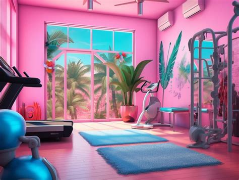 Premium Ai Image A Room With A Gym And A Window That Says I Love You