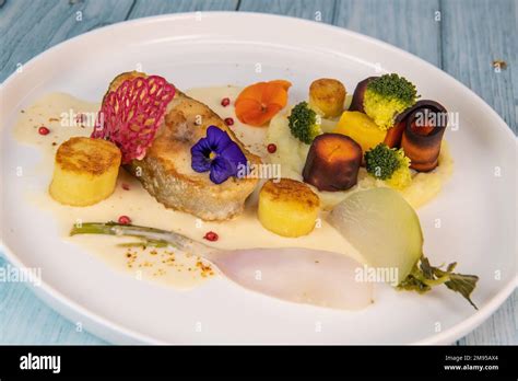 Recipe Of Cod Steak Mashed Potatoes And Its Farandole Of Vegetables Parsnip Turnip Broccoli