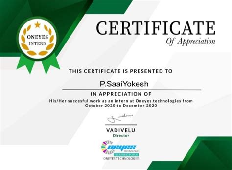 Saai Yokeshp On Linkedin Successfully Completed My Internship Oneyes Elearning Dharaniya
