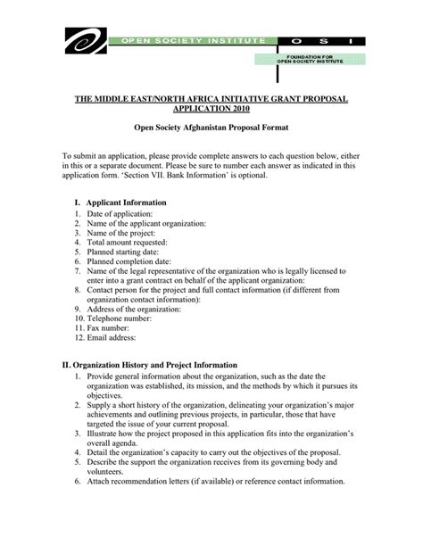 GRANT PROPOSAL FORMAT In Word And Pdf Formats