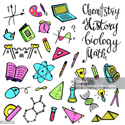 학교 벡터 일러스트레이션으로 돌아갑니다 교육과 과학 흰색 배경에 고립 된 낙서 스타일의 학교 용품 세트 과학에 대한 스톡 벡터 아트 및 기타 이미지 Istock