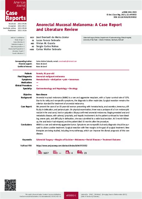 Pdf Anorectal Mucosal Melanoma A Case Report And Literature Review