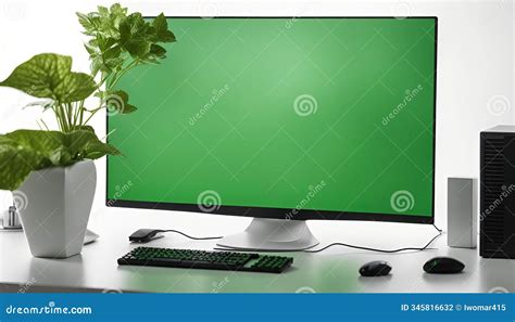 Computer Monitor With Green Screen Stock Illustration Illustration Of Contemporary Office