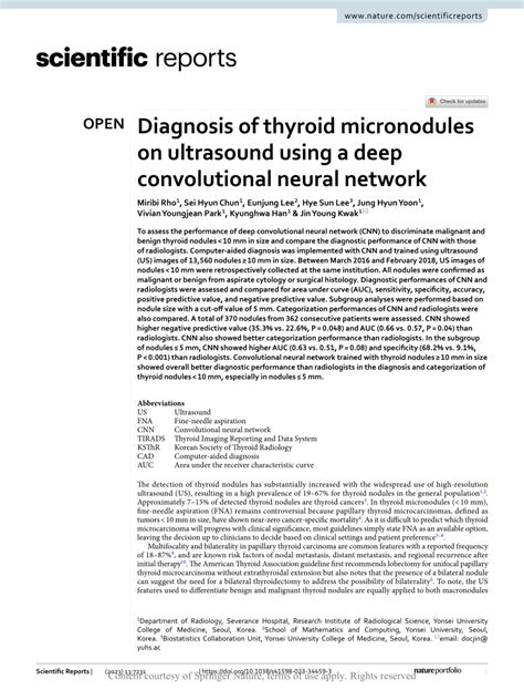 Pdf Diagnosis Of Thyroid Micronodules On Ultrasound Using A Deep