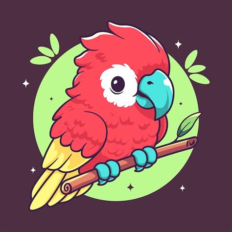 분기에 귀여운 만화 앵무새 손으로 그린 벡터 일러스트 레이 션 프리미엄 벡터
