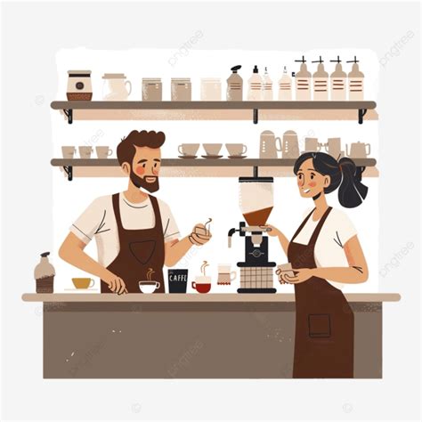 커피숍에서 일하는 남성과 여성 바리스타 앞치마 술집 바리 스타 Png 일러스트 및 이미지 에 대한 무료 다운로드 Pngtree
