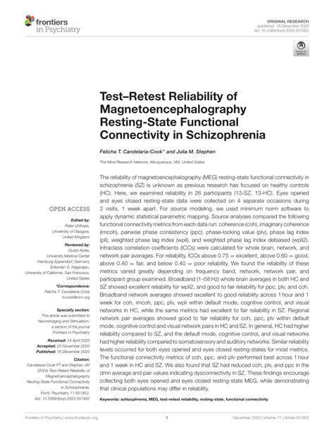 Pdf Test Retest Reliability Of Magnetoencephalography Resting State Functional Connectivity In