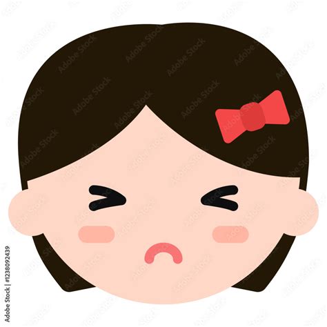 Vector De Stock 찡그린 표정 여자아이 얼굴 일러스트 Adobe Stock