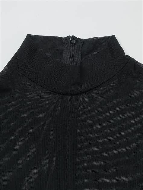 Berry Mock Neck Lantern Sleeve Mermaid Hem Mesh Maxi Bodycon Dress Without Lingerie Set For Sale