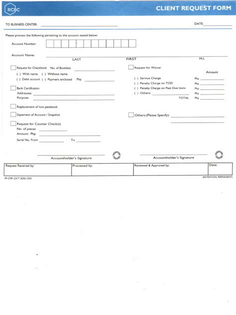 Rcbc Client Request Form Pdf
