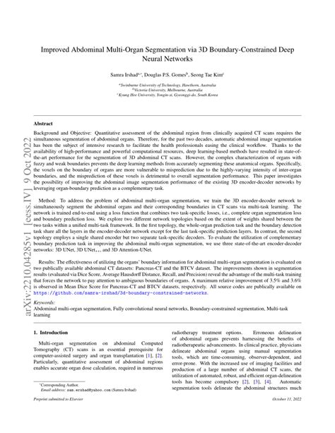 Pdf Improved Abdominal Multi Organ Segmentation Via 3d Boundary Constrained Deep Neural Networks
