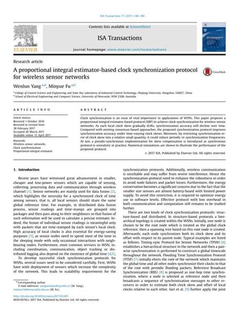 A Proportional Integral Estimator Based Clock Synchronization Protocol For Wireless Sensor
