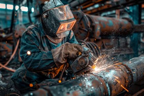 Welder At Work Welding Of Metal Parts At Industrial Plant Industrial