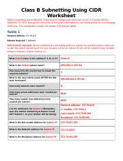 Class B Subnetting Using CIDR Worksheet Course Hero