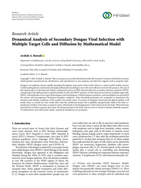 Pdf Dynamical Analysis Of Secondary Dengue Viral Infection With Multiple Target Cells And