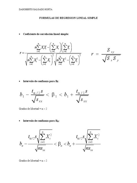Fórmulas De Regresión Lineal Simple Pdf Ciencia Y Matemáticas