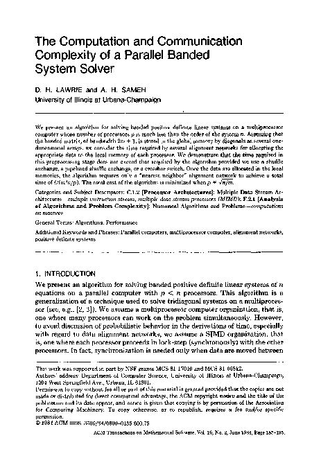 Pdf The Computation And Communication Complexity Of A Parallel Banded