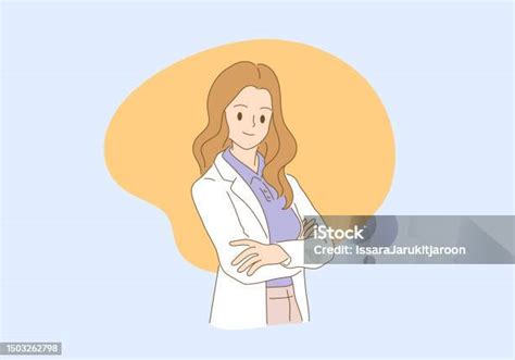 기밀 팔짱을 끼고 포즈를 취하는 상사 숙녀 비즈니스 우먼은 손으로 그린 그림을 그리며 포즈를 취한다 여자에 대한 스톡 벡터 아트