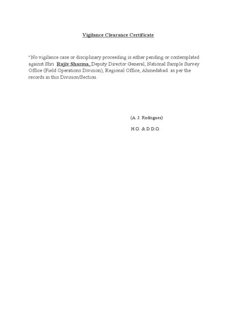 Vigilance Clearance Certificate Format Pdf