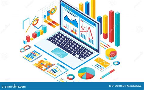 Concept With Laptop Computer Charts Diagrams Graphs And Place For